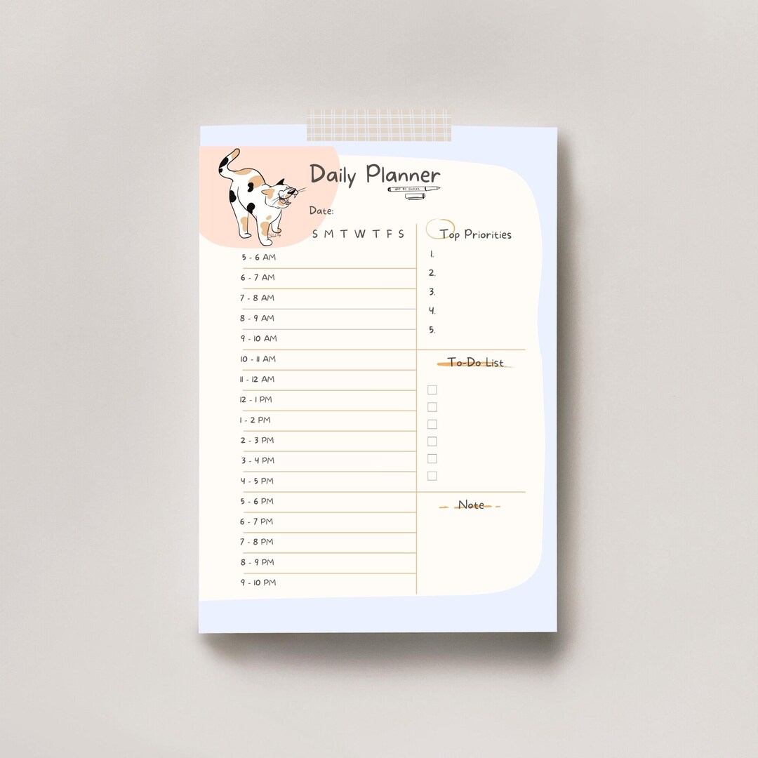 Digital Calico Cat Daily Planner, Bullet Journal Page, Printable ...