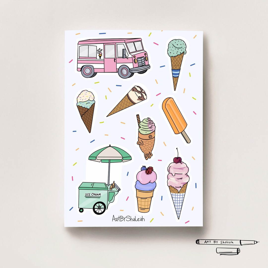 Summer Ice Cream Mini Sticker Sheet, Bullet Journal Stickers, Planner ...
