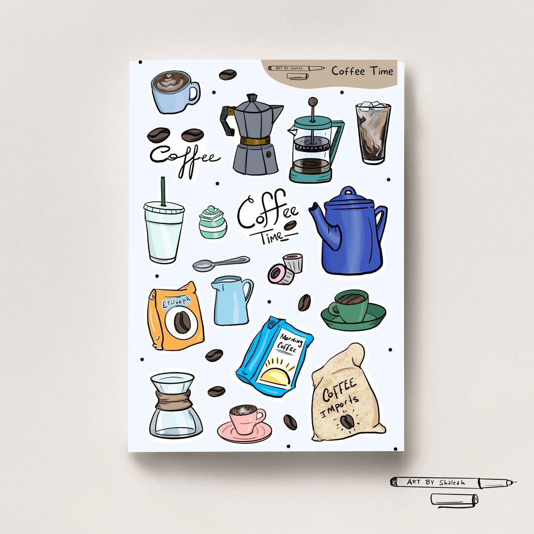 Coffee Sticker Sheet, Coffee Beans, Lattes, Ice Coffee, Sticker Sheets ...