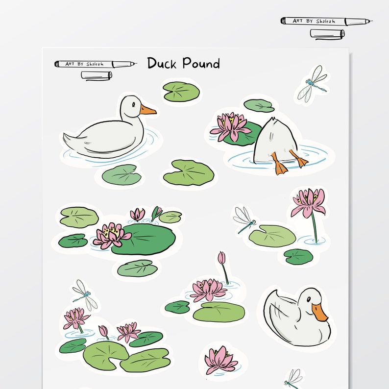 Duck Pond Sticker Sheets for Bullet Journaling, Cottagecore Flower ...