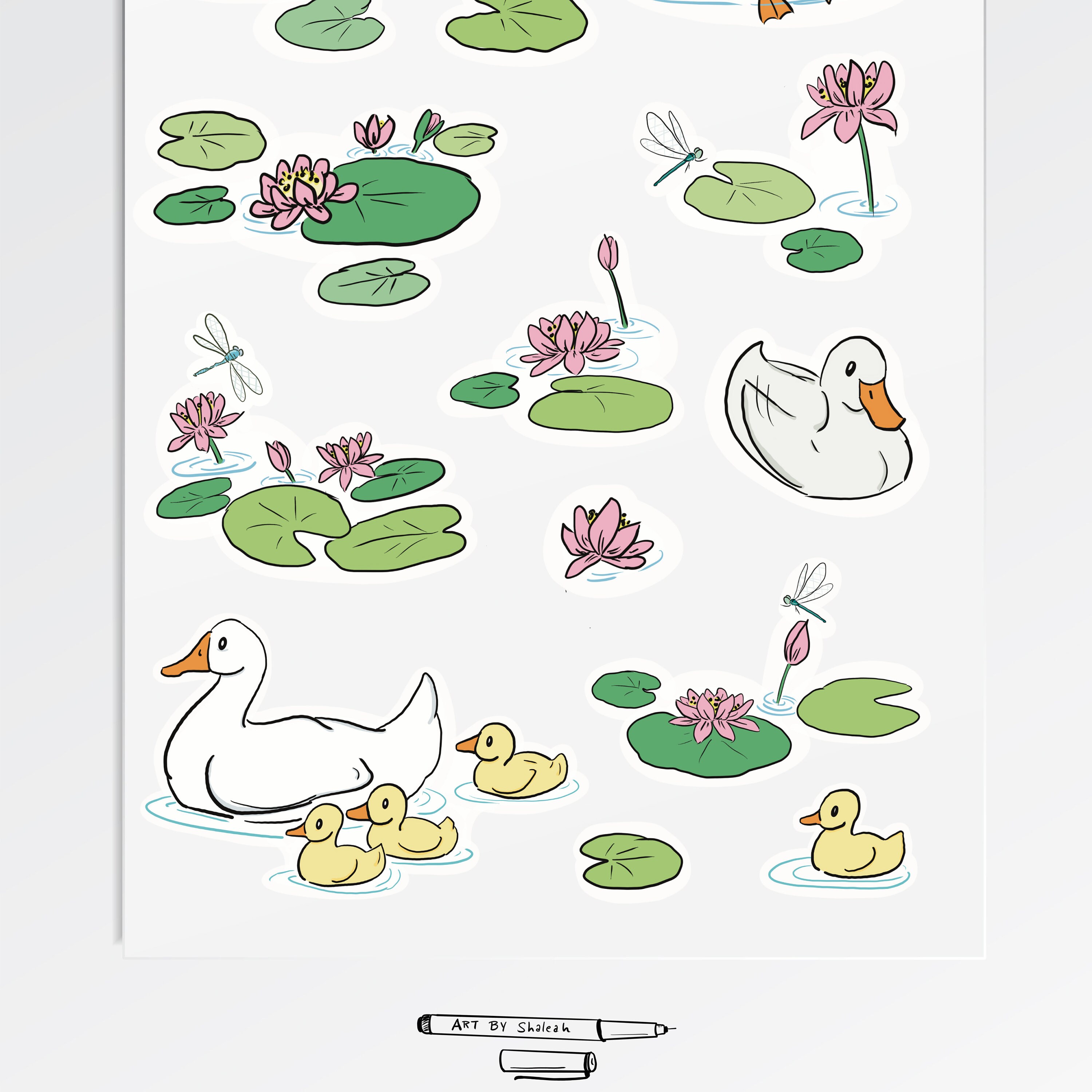 Duck Pond Sticker Sheets for Bullet Journaling, Cottagecore Flower ...