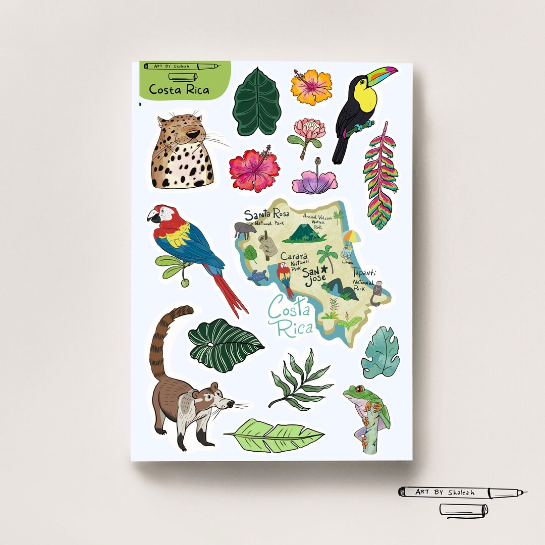 Costa Rica Travel Sticker Sheet, Sticker Sheets for Bullet Journaling ...