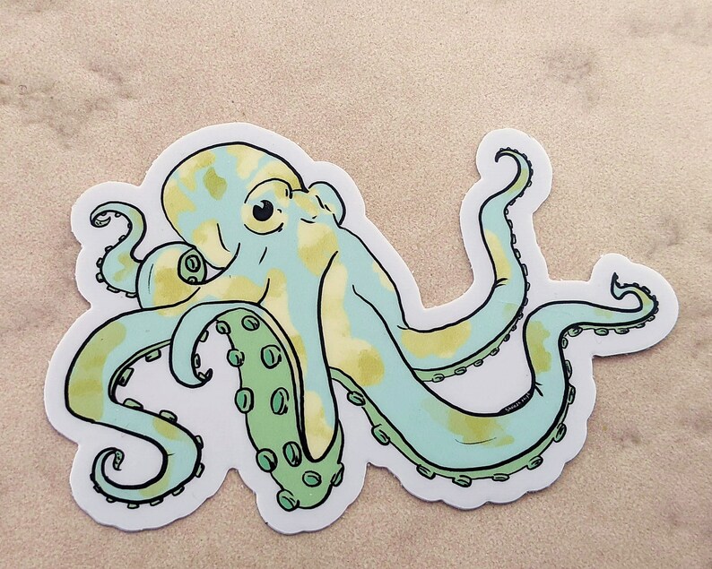 Cute Octopus Vinyl Waterproof Sticker, Water Bottles Sicker, Ocean ...