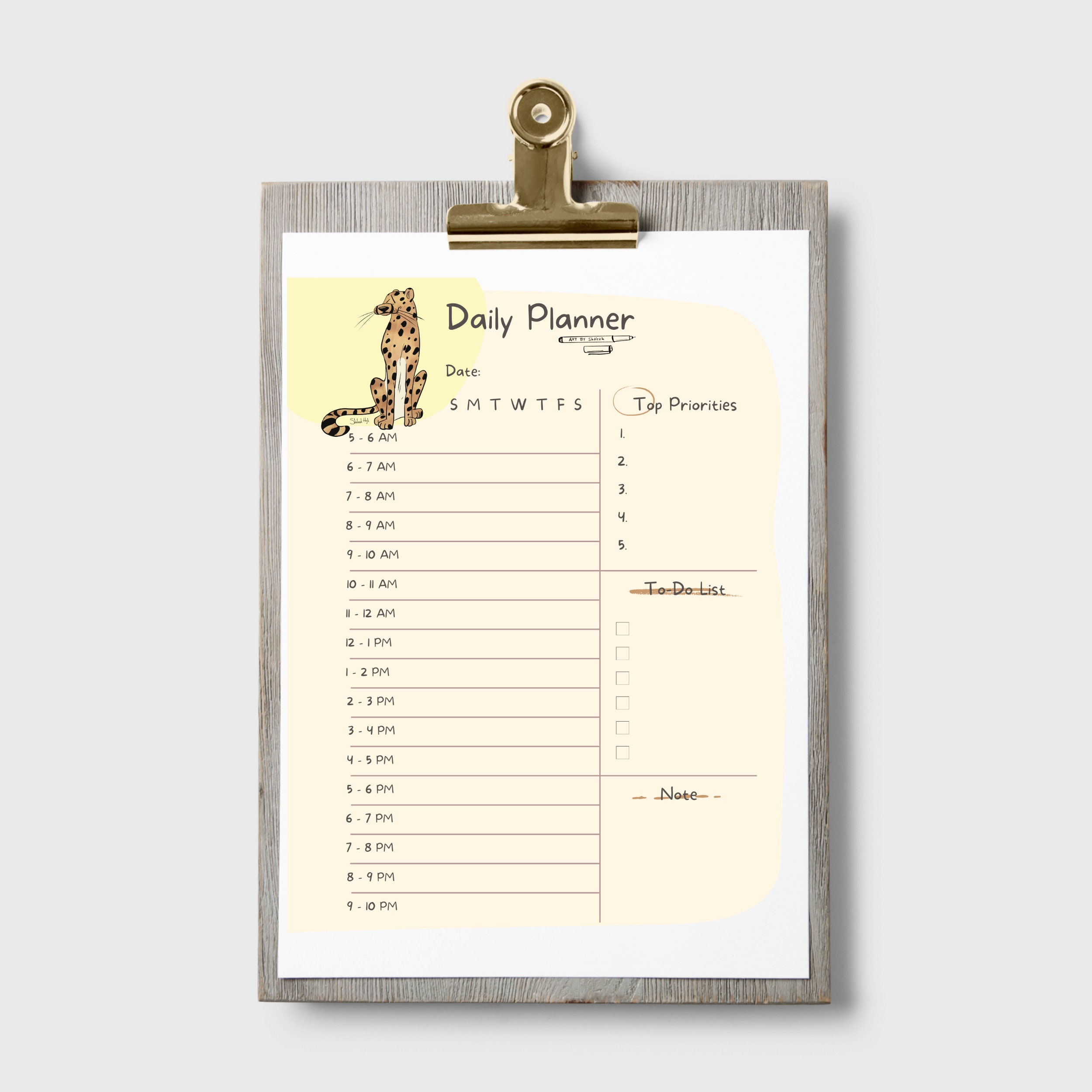 Printable Cheetah Daily Planner, Bullet Journal Page, Digital Planner ...