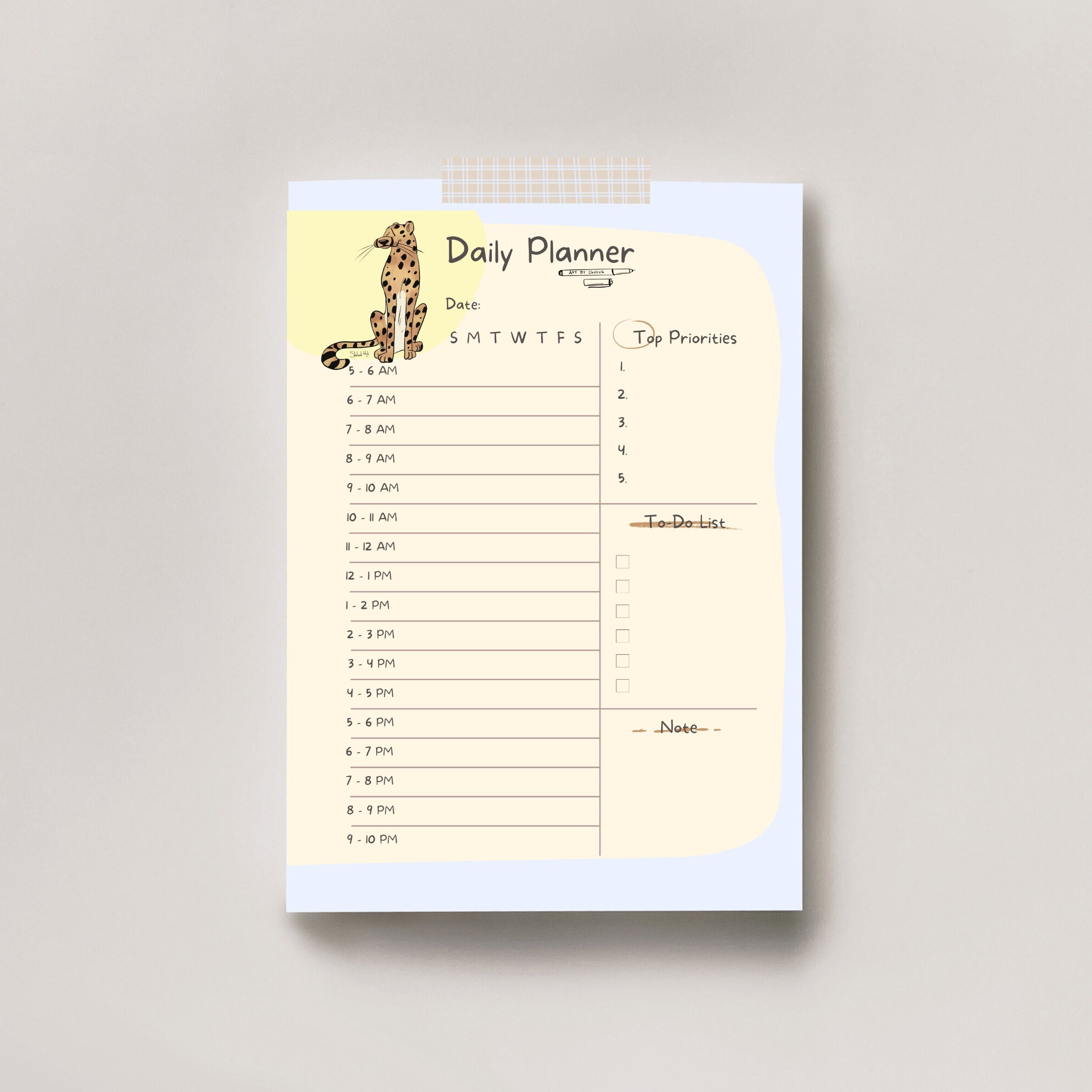Printable Cheetah Daily Planner, Bullet Journal Page, Digital Planner ...