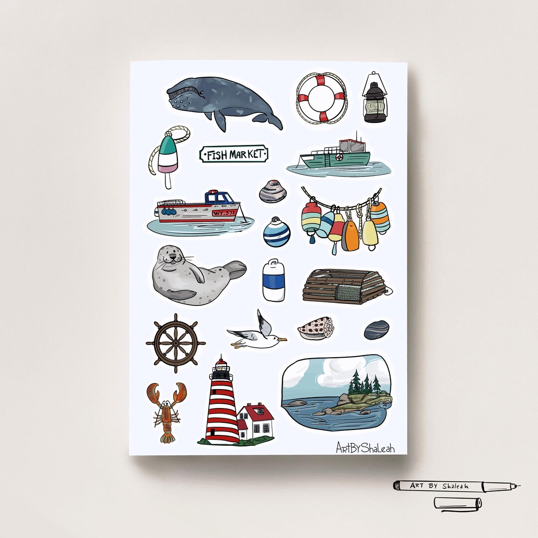 Nautical Sticker Sheet, Maine Coast, Coastal Sticker Sheets for Bullet ...