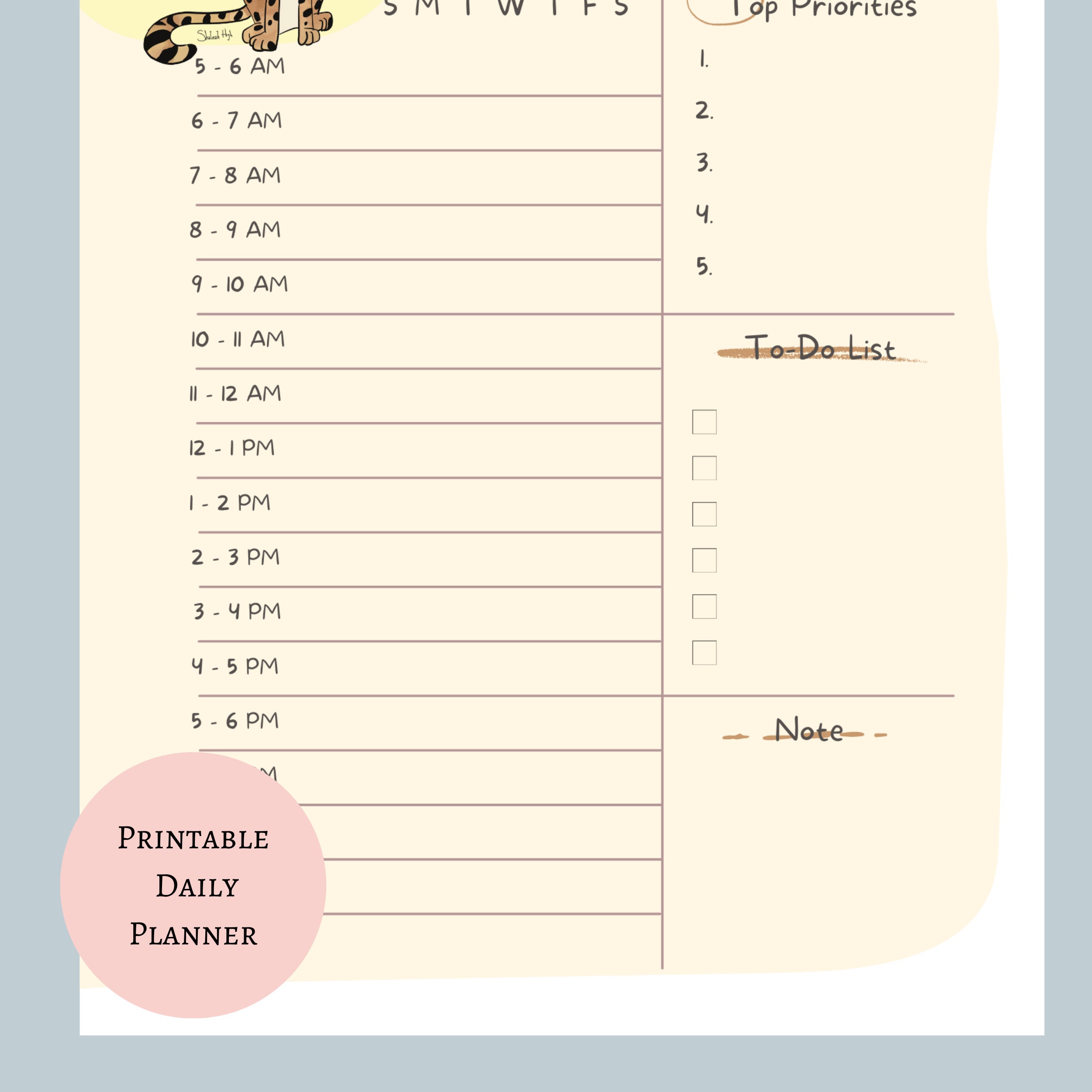 Printable Cheetah Daily Planner, Bullet Journal Page, Digital Planner ...