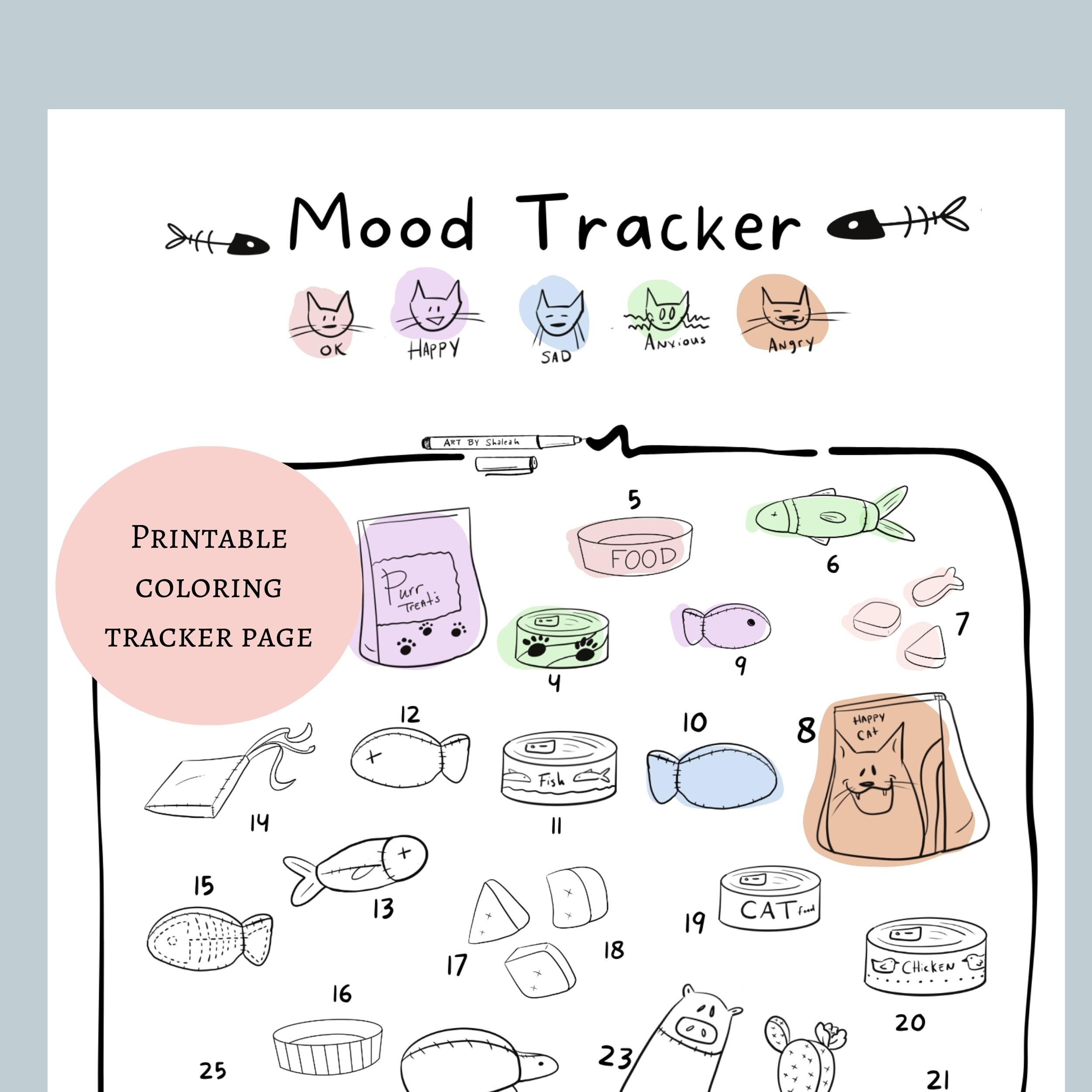 Printable Cat Mood Tracker, Wellness Tracker, Coloring Mood Page, iPad ...
