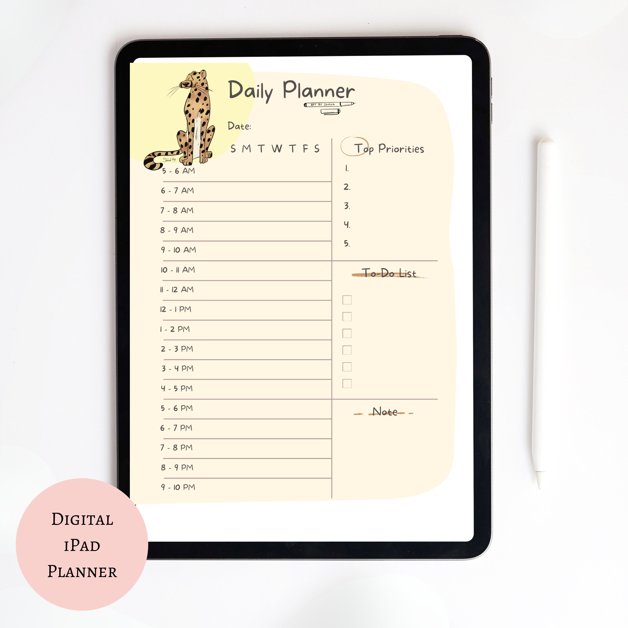 Printable Cheetah Daily Planner, Bullet Journal Page, Digital Planner ...