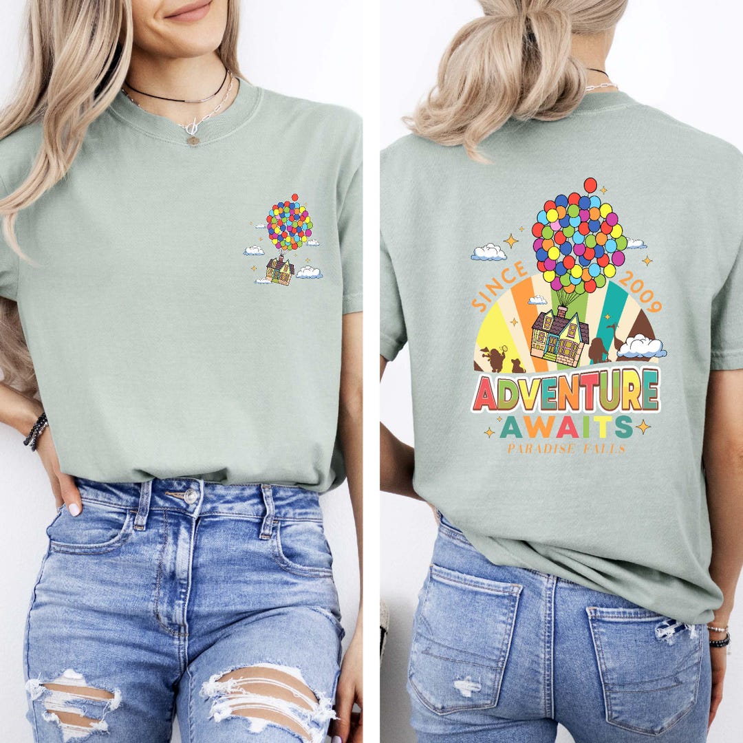 Disney Pixar up Shirt, A World of Adventure Awaits Rainbow Balloons Tee ...