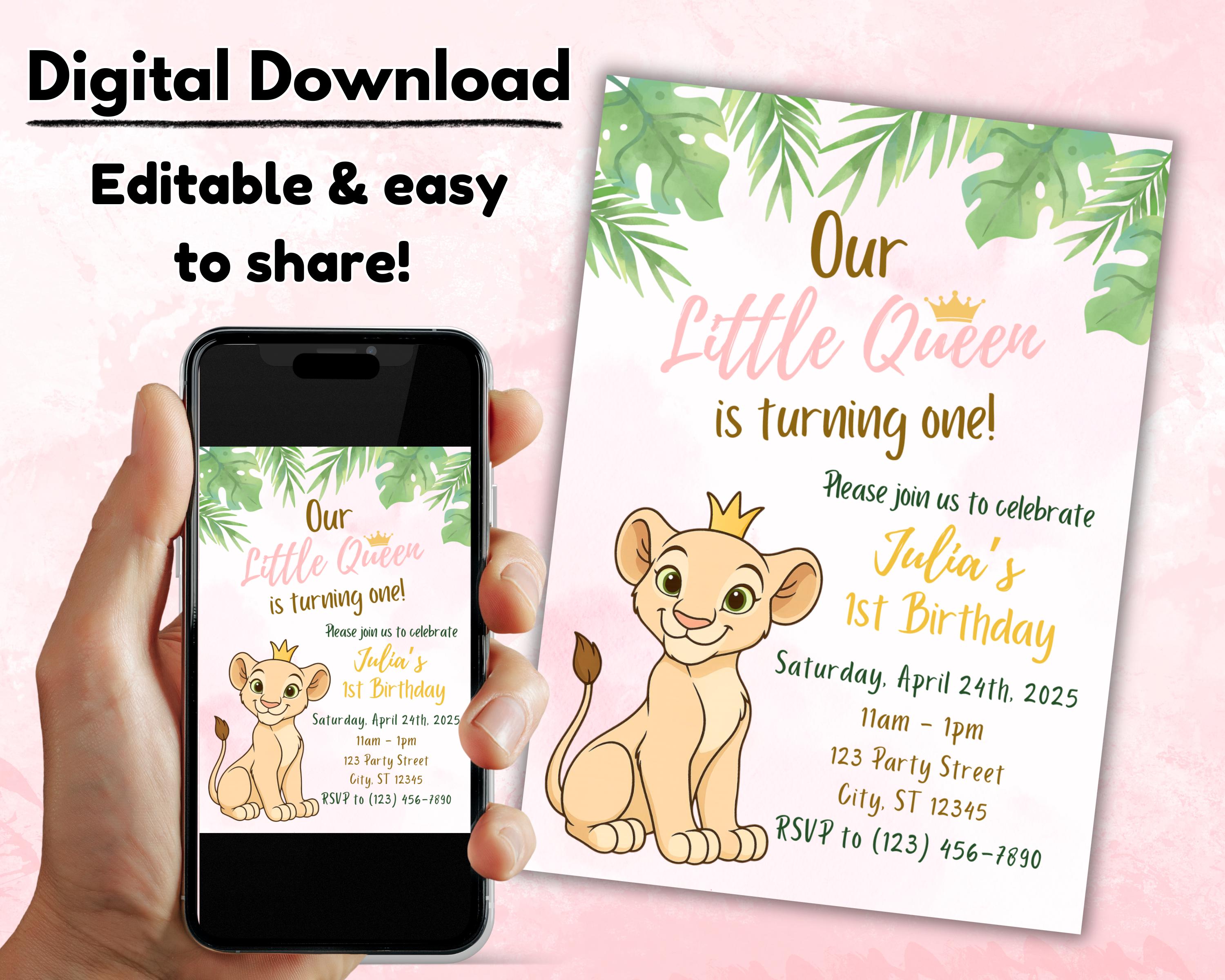 Editable Nala Birthday Invitation – Pink Jungle Theme | Digital ...