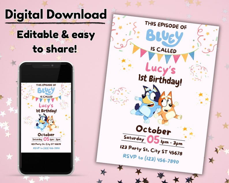 Editable Bluey Birthday Invitation - Digital Download, Canva Template ...