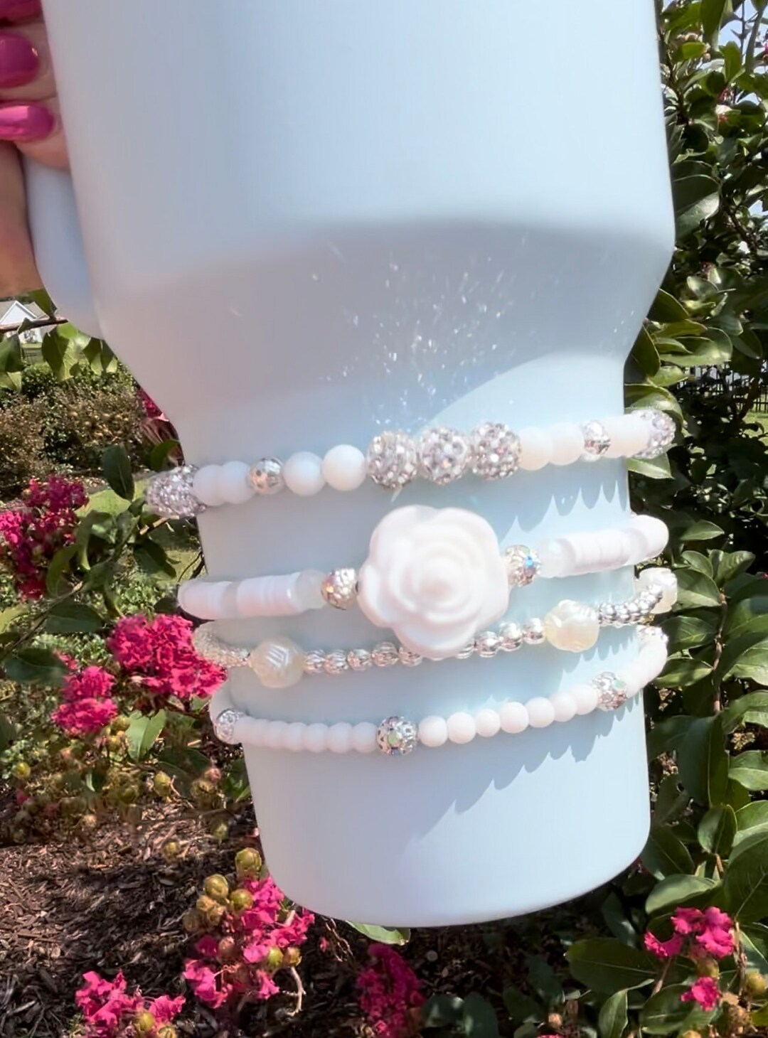 White Wedding Four Strand Bracelet Stack - Etsy