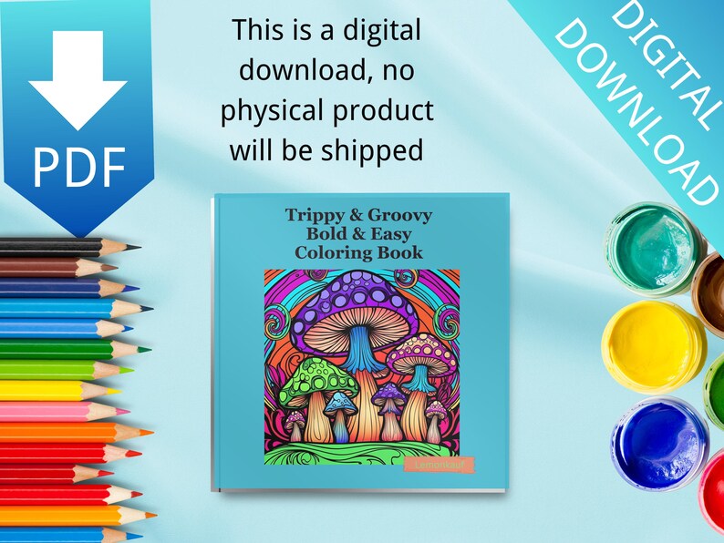 Trippy & Groovy Bold and Easy Coloring Book Pages, Digital Download Pdf ...
