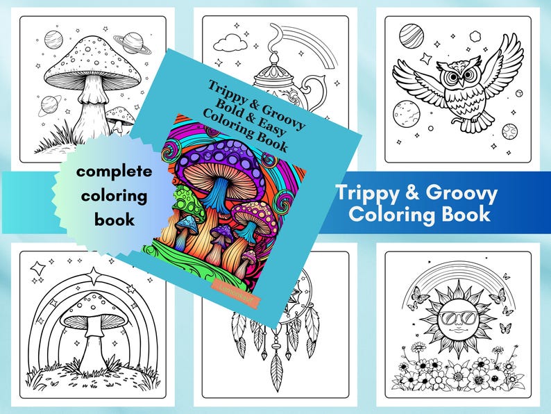 Trippy & Groovy Bold and Easy Coloring Book Pages, Digital Download Pdf ...