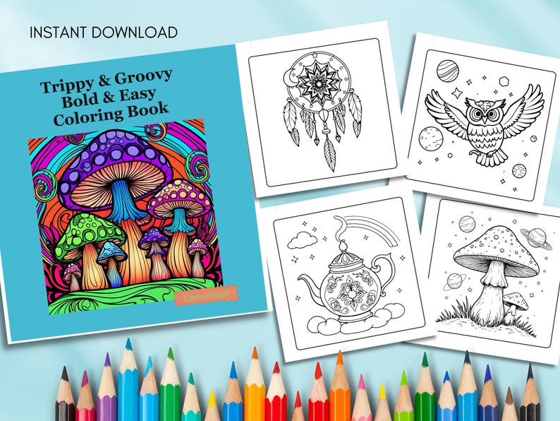 Trippy & Groovy Bold and Easy Coloring Book Pages, Digital Download Pdf ...
