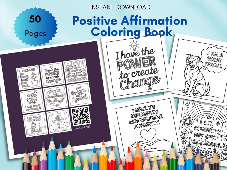 Positive Affirmations Coloring Pages Mental Health Motivational Quotes ...