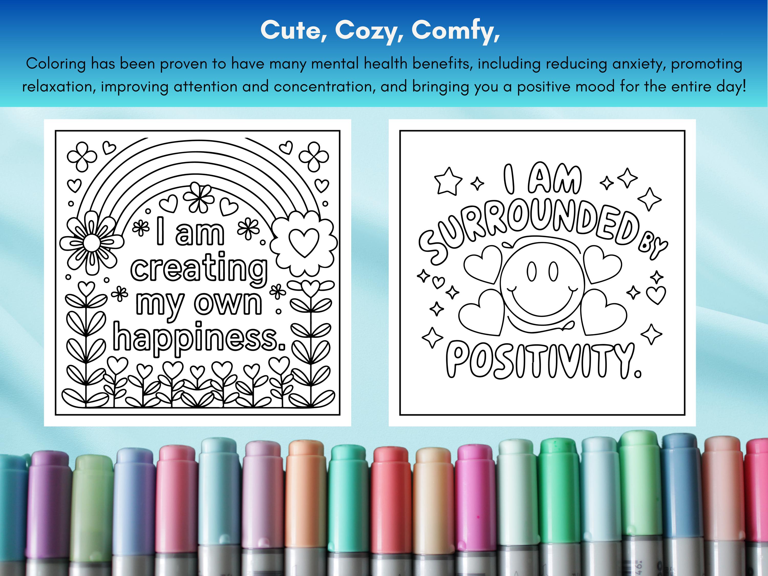 Positive Affirmations Coloring Pages Mental Health Motivational Quotes ...