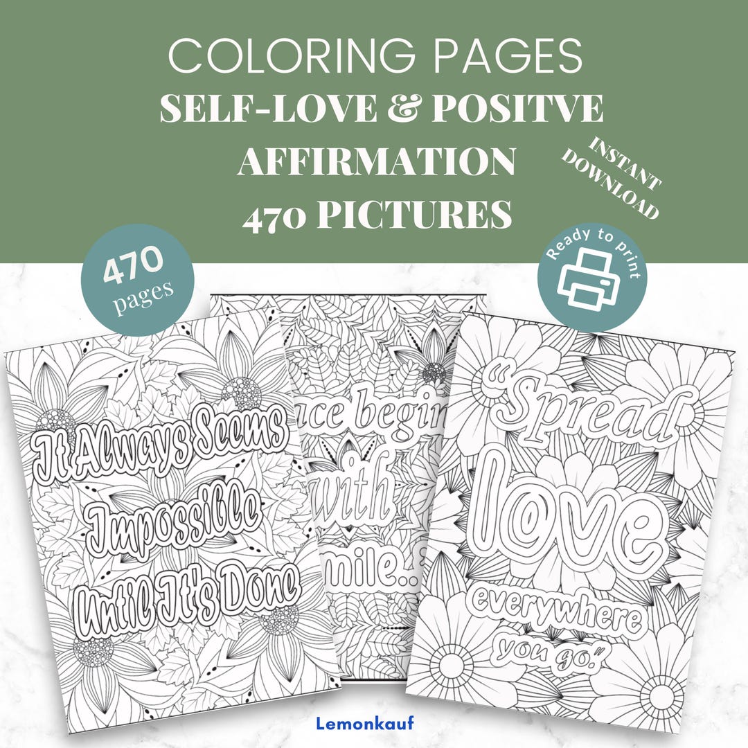 Self Love Positive Affirmation Coloring Pages | Inspirational ...