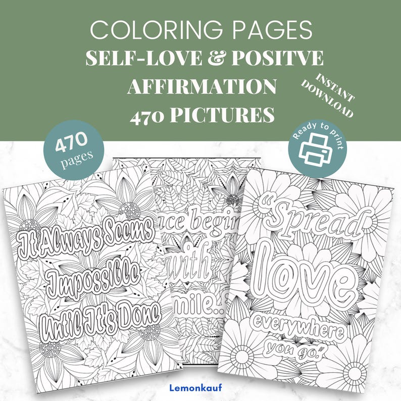 Self Love Positive Affirmation Coloring Pages | Inspirational ...