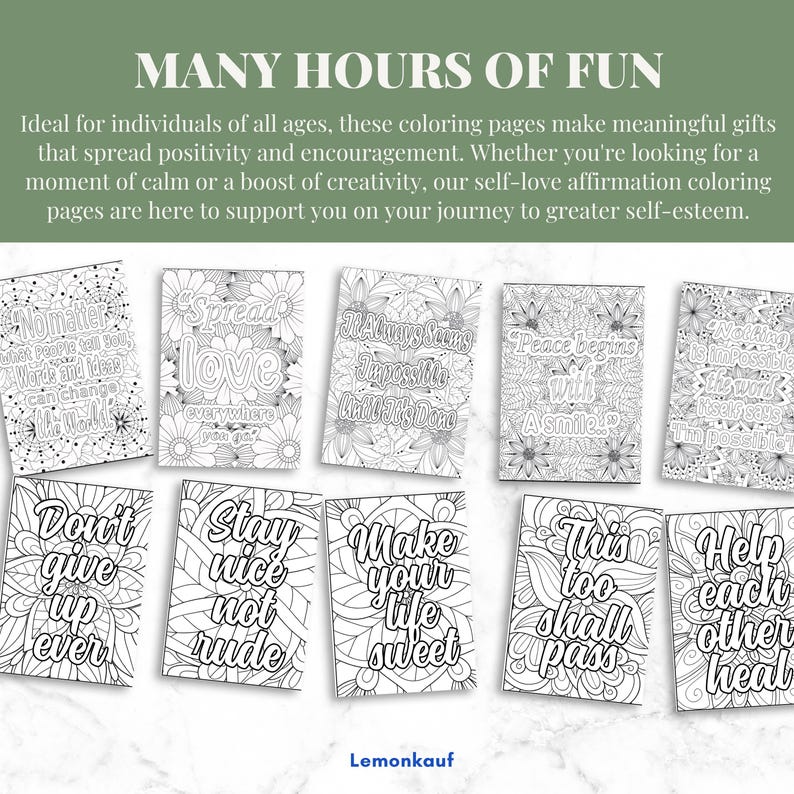 Self Love Positive Affirmation Coloring Pages | Inspirational ...