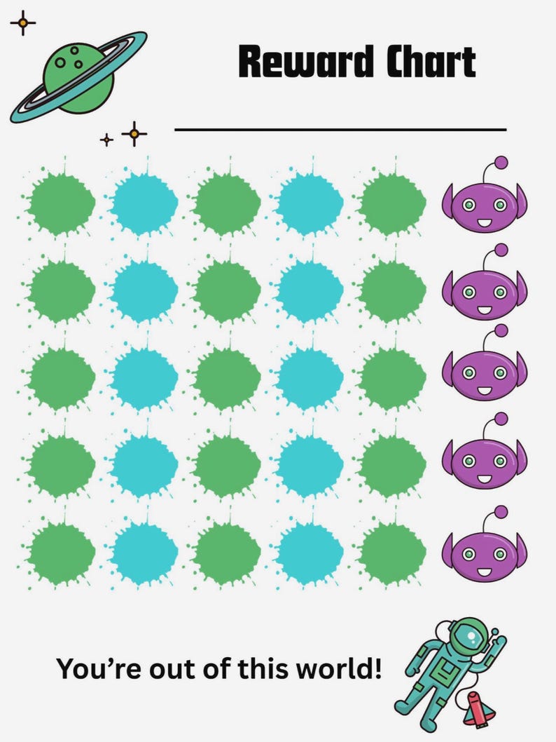 Reward Chart Printable | Kids Behavior Chart | Instant Download | Space ...