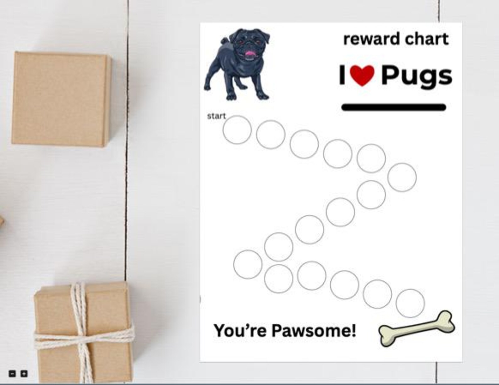 I Love Pugs Reward Chart Printable – You're Pawsome – Instant Download ...