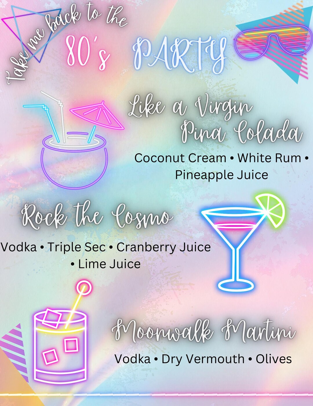 80's Themed Event Templates / Customizable Menus and Signage / Personal ...