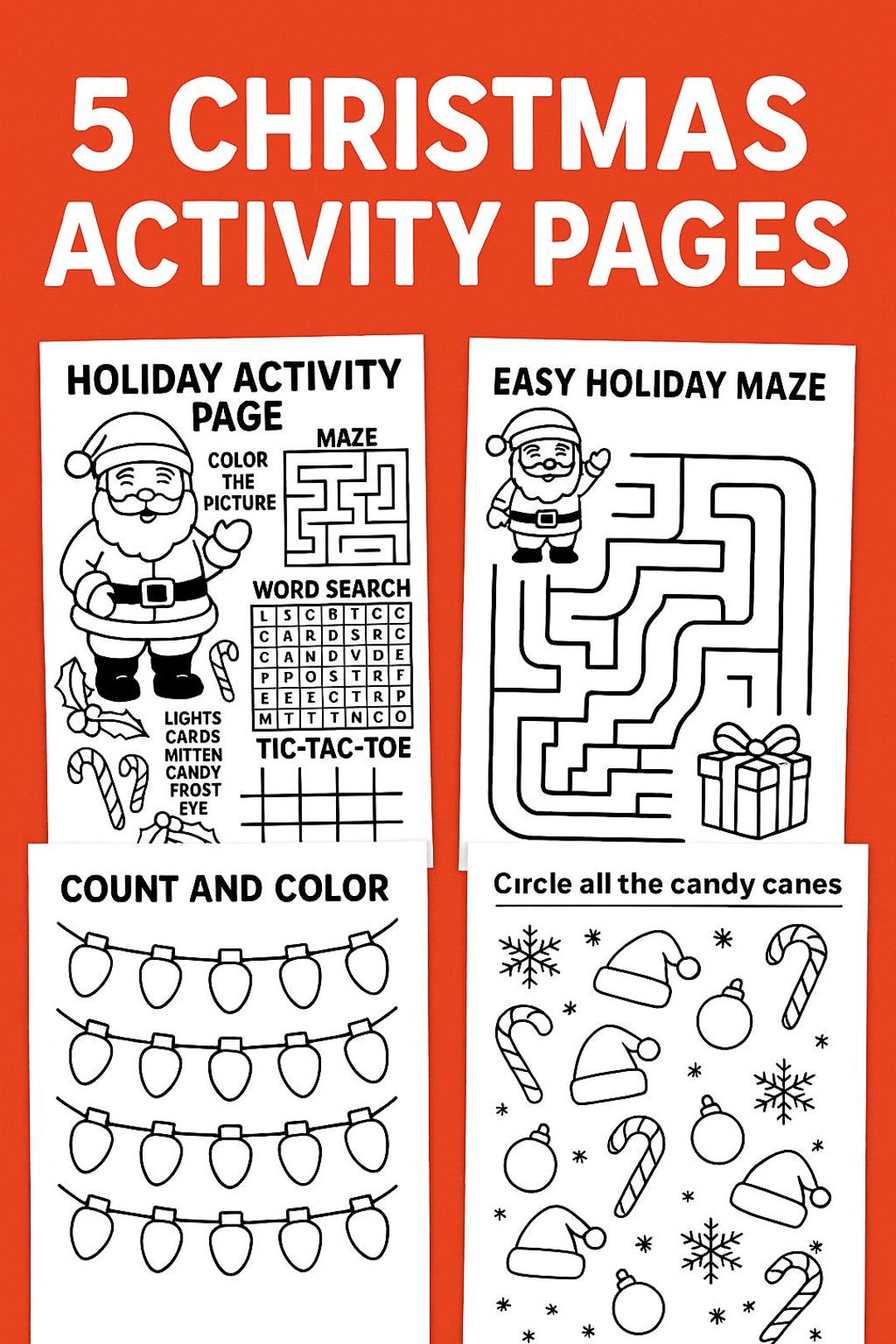 5 - Christmas Kids Activity Pages – Printable Holiday Games (PDF) - Etsy