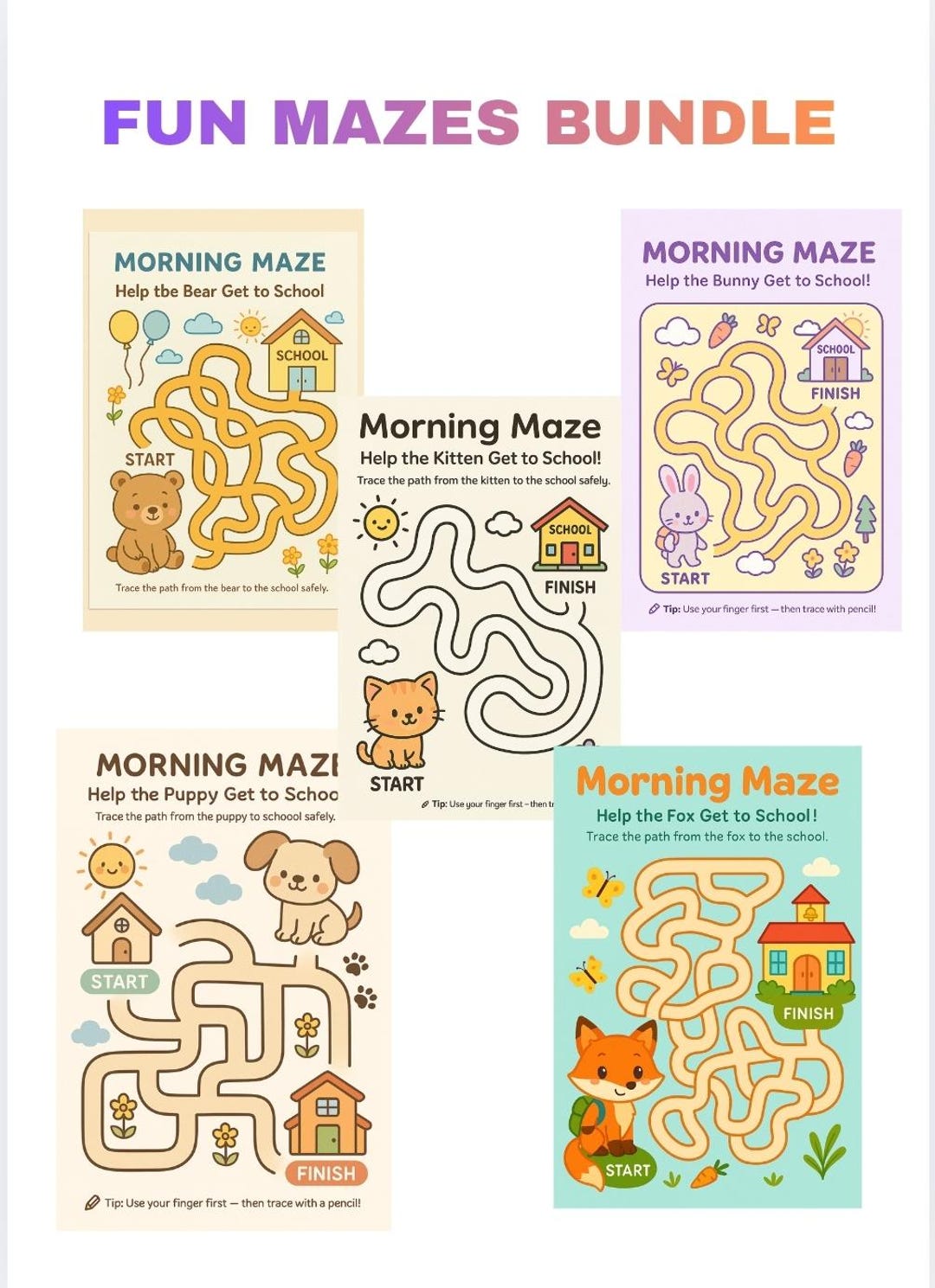 Animal Mazes Activity Pack | Preschool & Kindergarten (digital Download ...