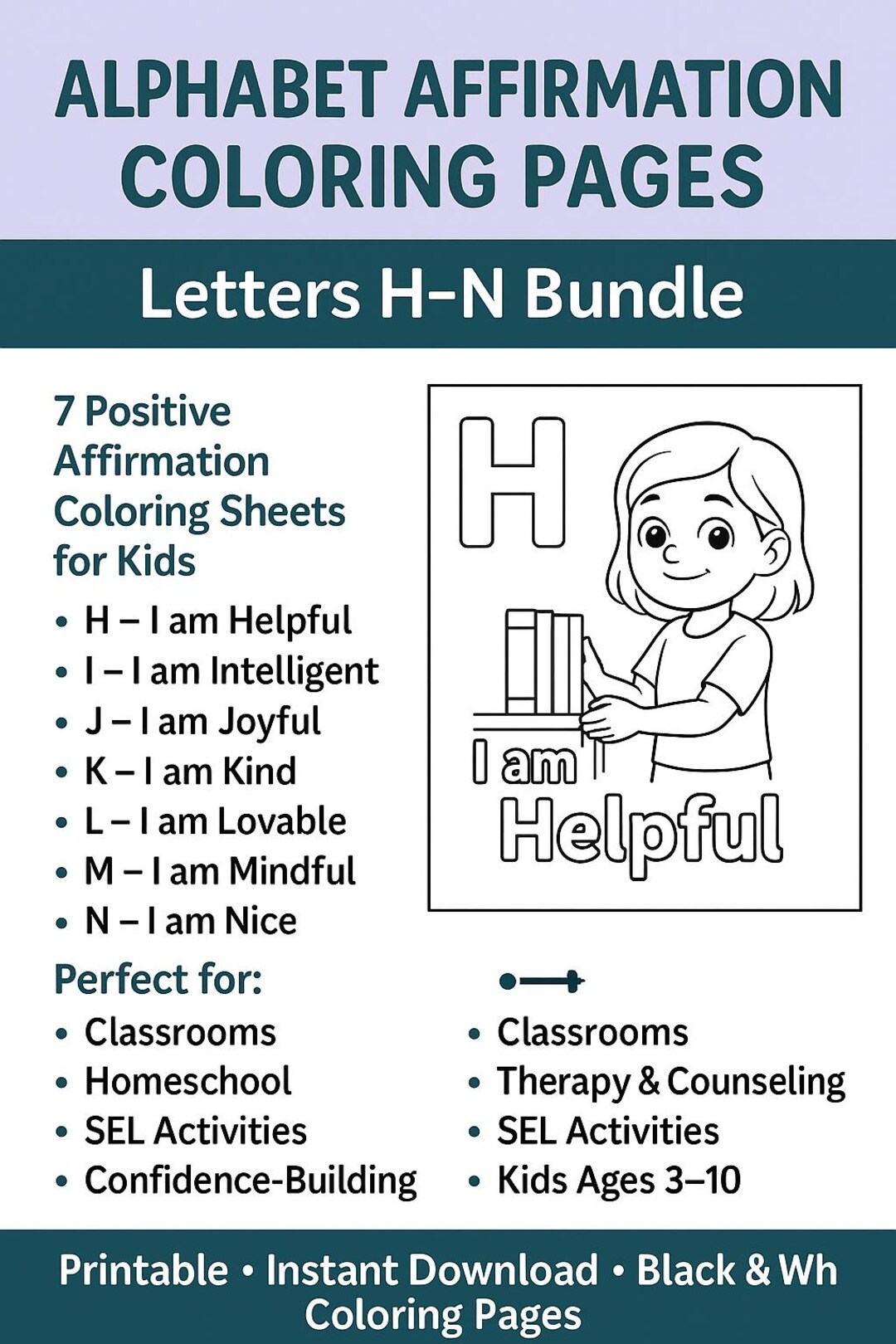 Alphabet Affirmation Coloring Pages – Printable Kids Activity (PDF) - Etsy