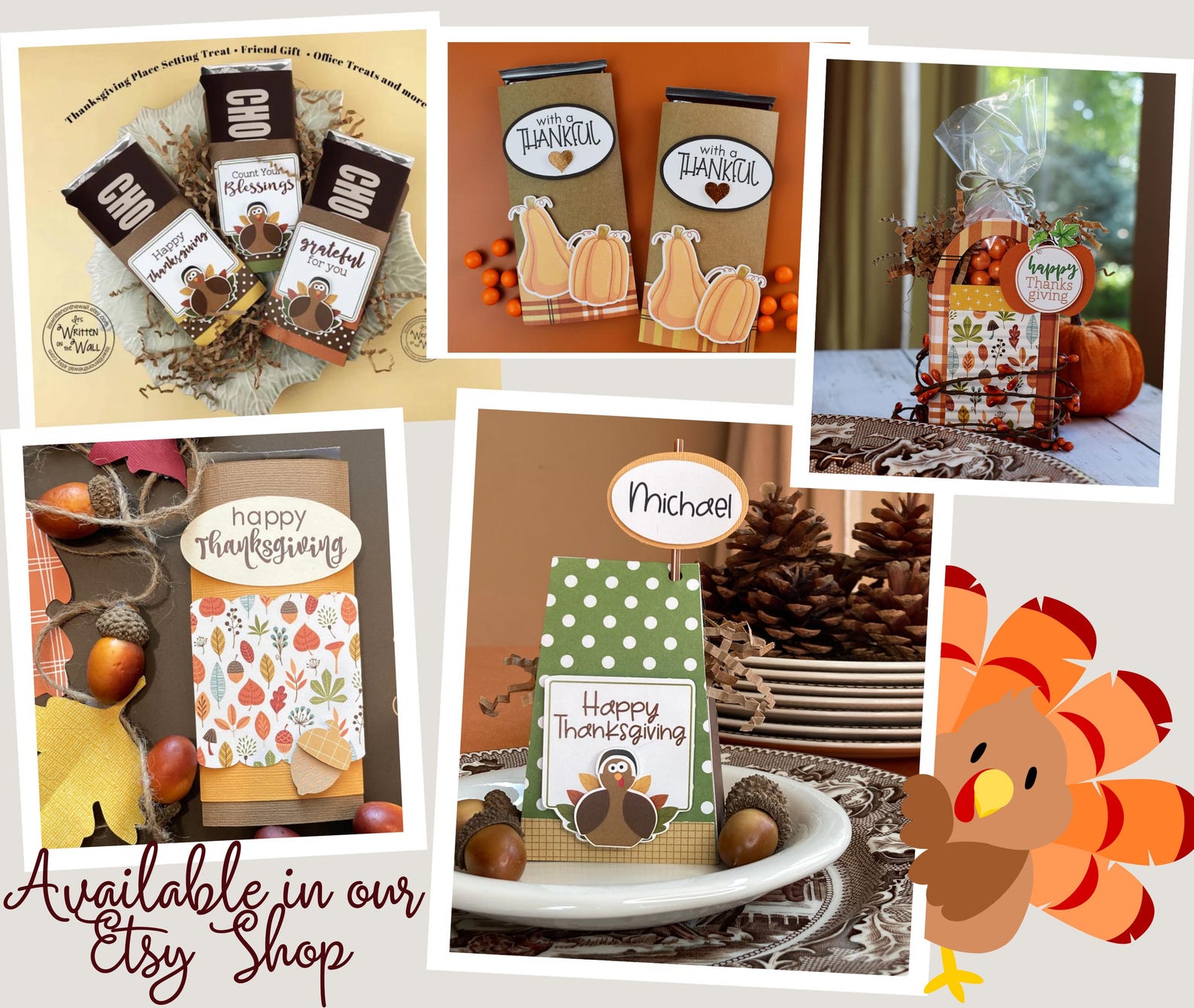 KIT Thanksgiving Turkey Treat Box Personalized Place Card Holder, Table ...