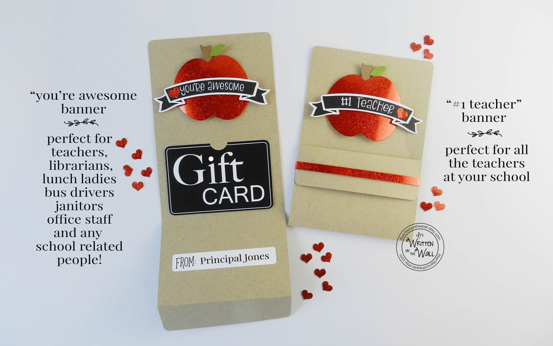 KIT Teacher Appreciation Gift Card Holder: Glitter Apple, #1 Teacher - Etsy