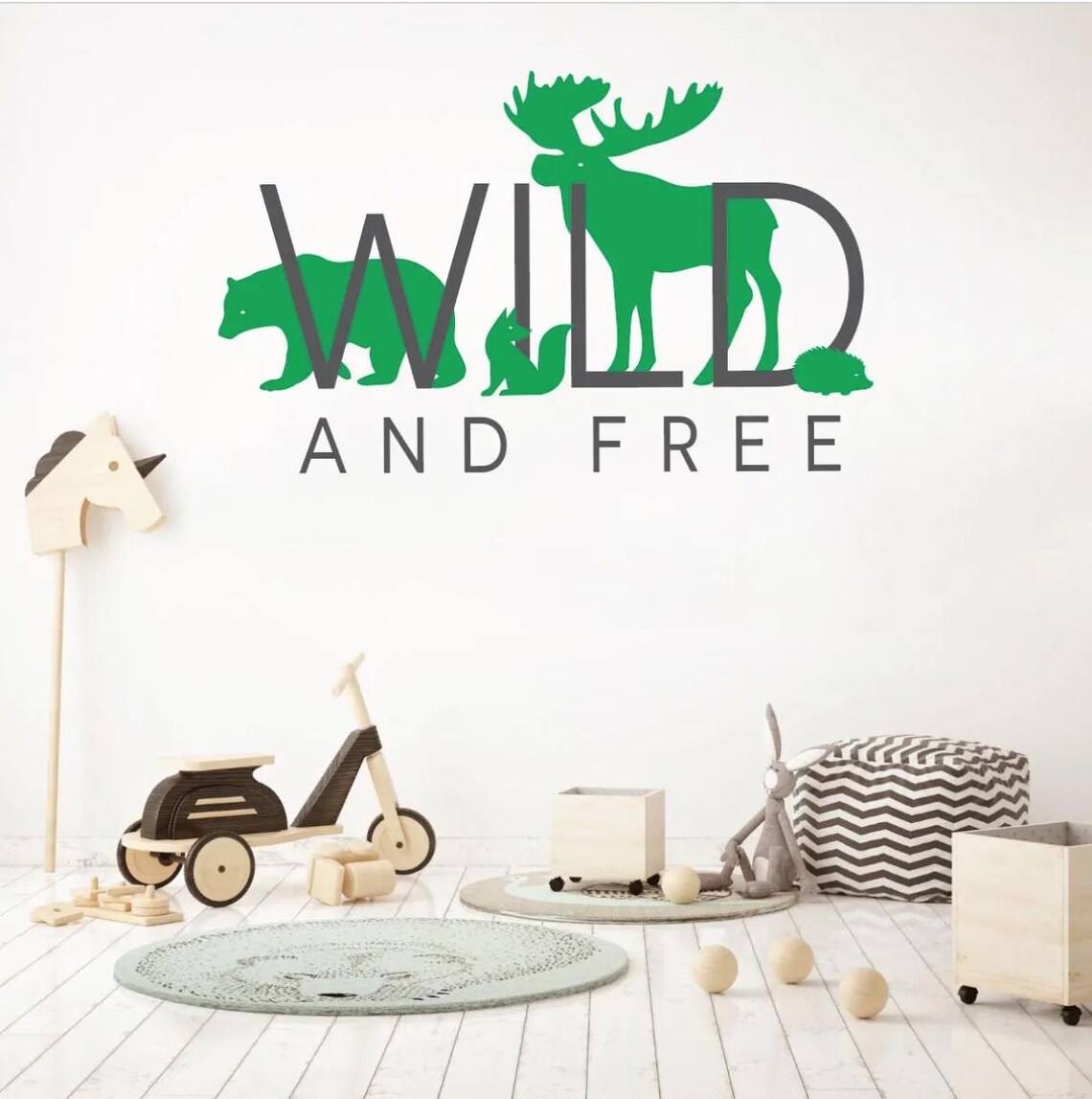 Wild and Free Wall Art, Woodland Animals Nursery Decor, Forest Vinyl ...