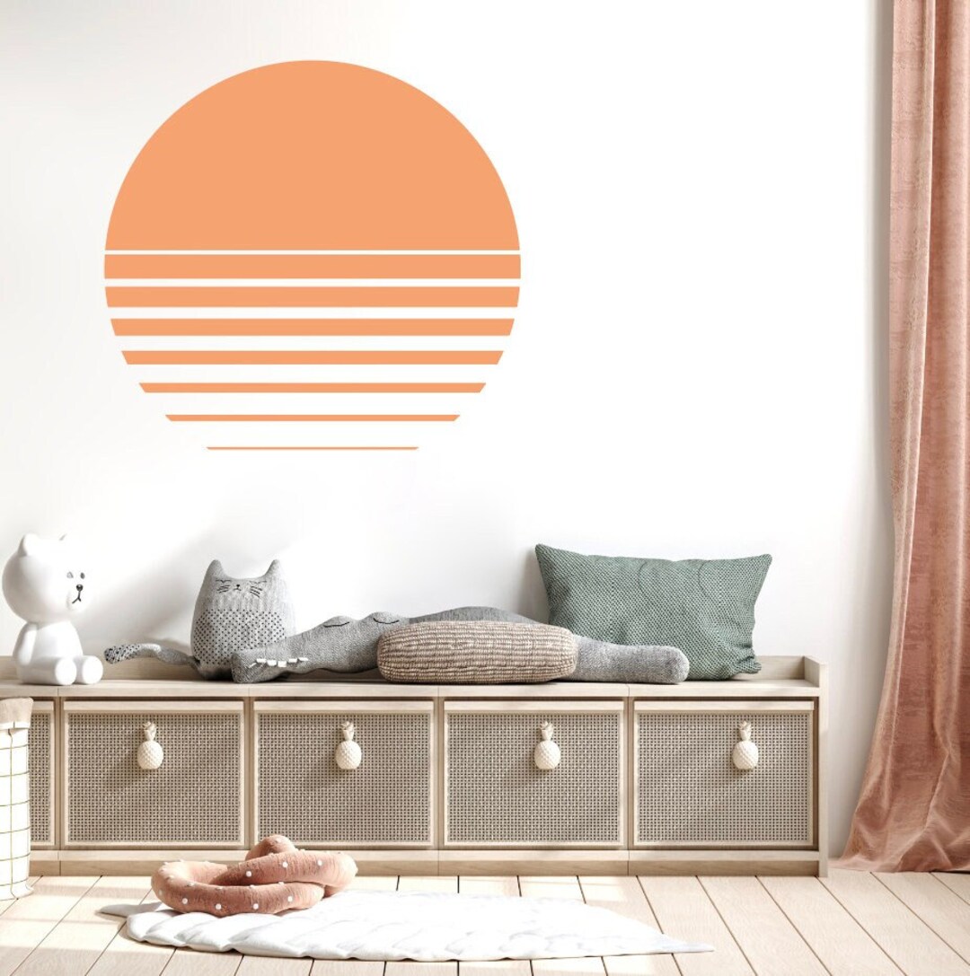 Retro Sun Wall Decal, Children's Playroom Sunset Sticker, Kids Sunshine ...