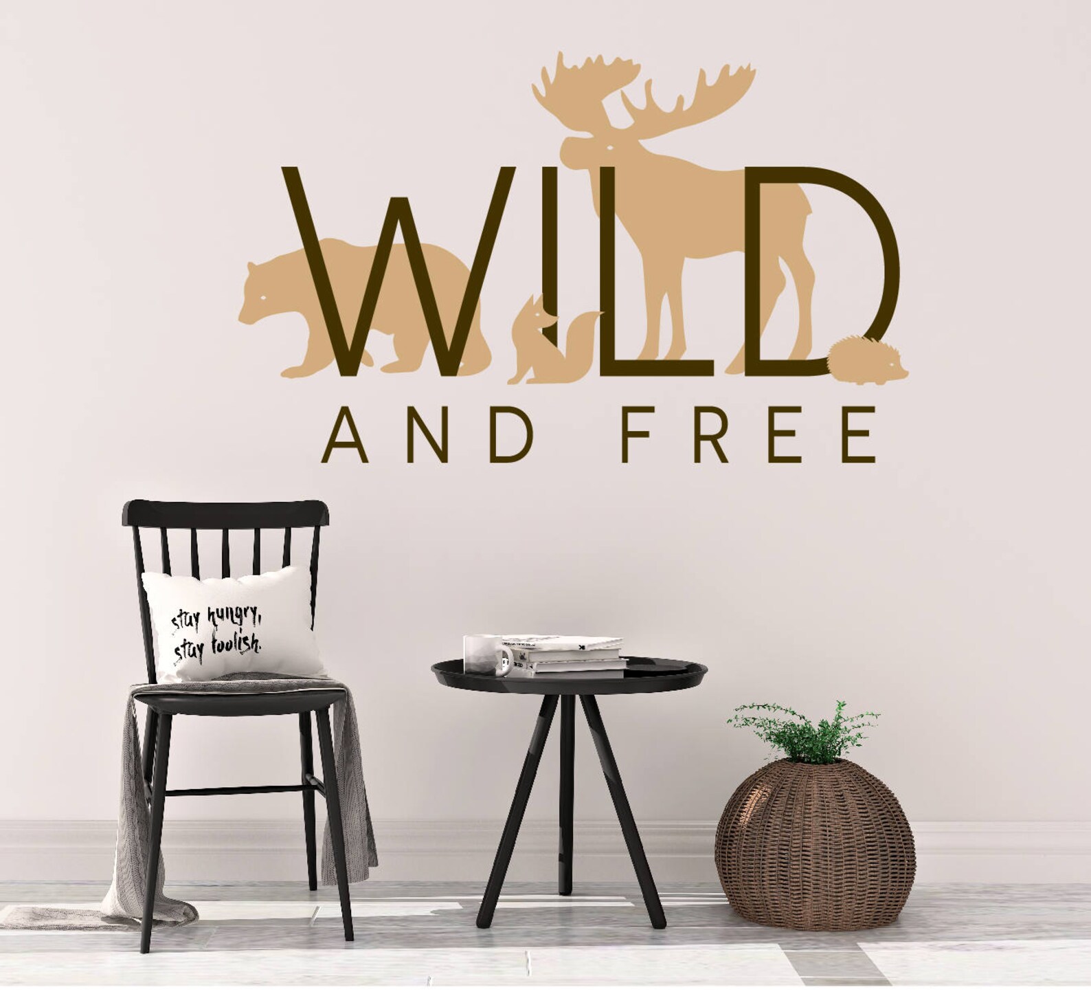 Wild and Free Wall Art, Woodland Animals Nursery Decor, Forest Vinyl ...