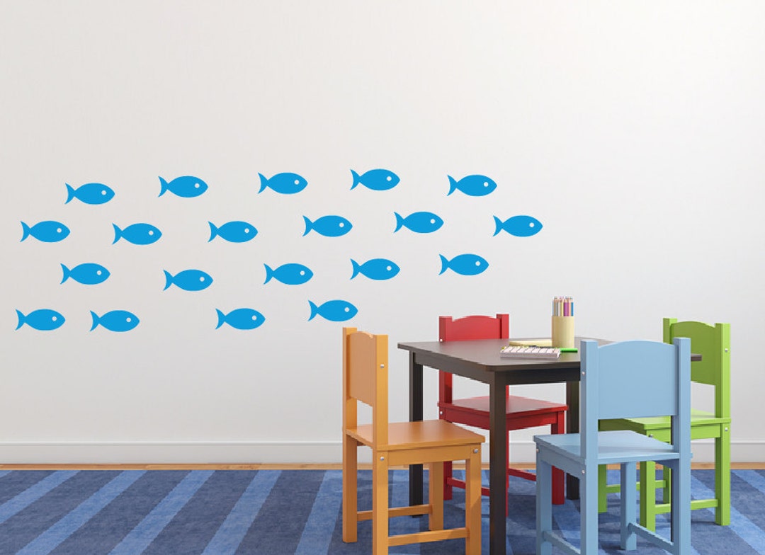 School of Fish Wall Decor Stickers, Underwater Marine Life Vinyl Decal ...