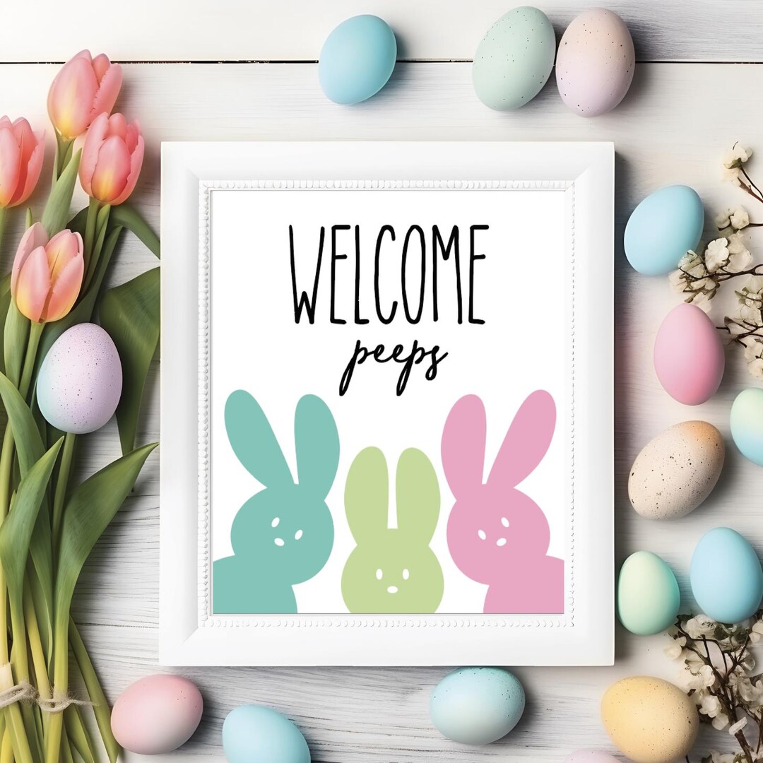 Unframed Welcome Peeps Decor Print, Physical Poster of Easter Bunny ...