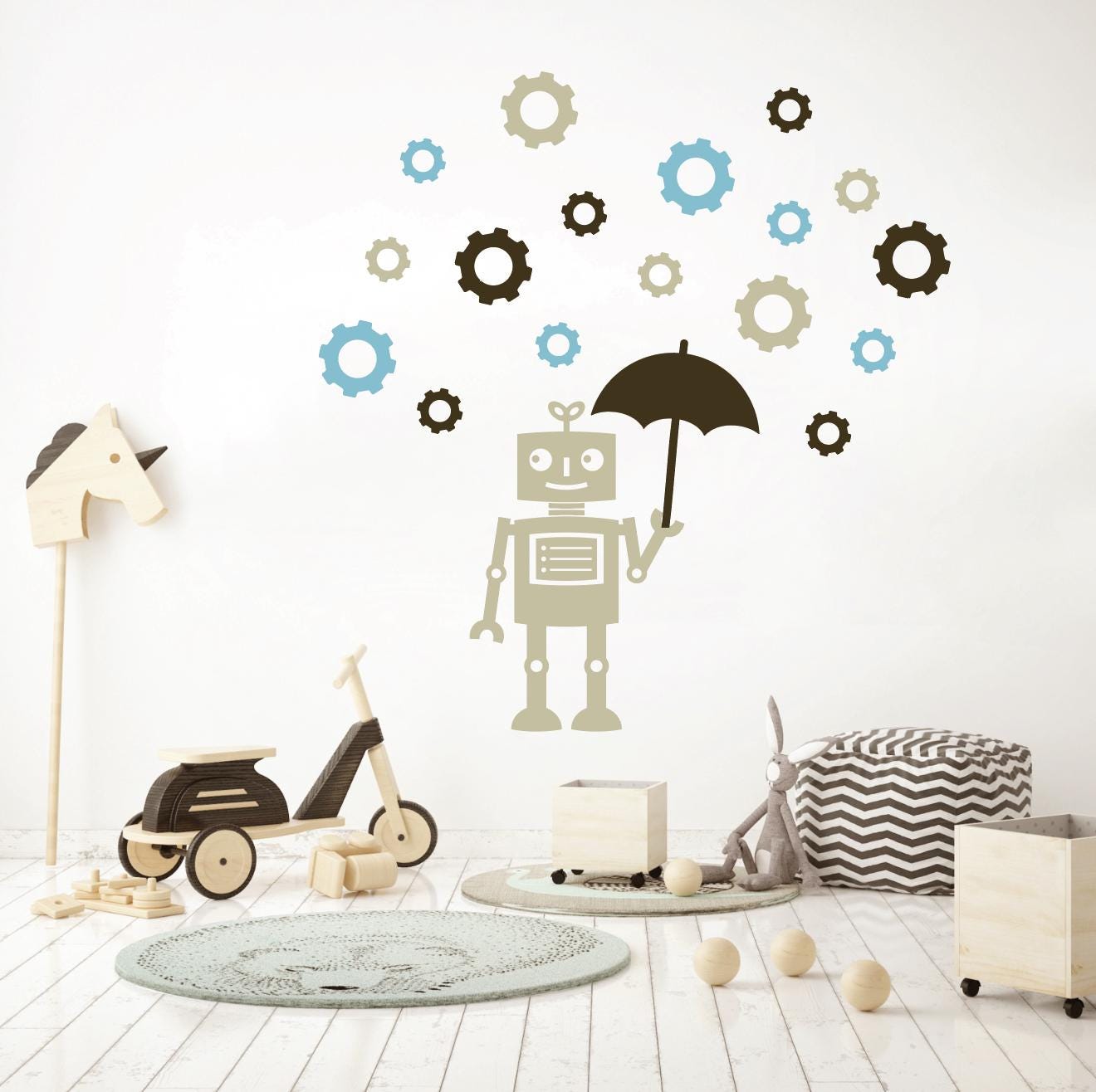 Sticker Robot, Wall Stickers for Bedroom, Kids Robot Decor, Robot ...