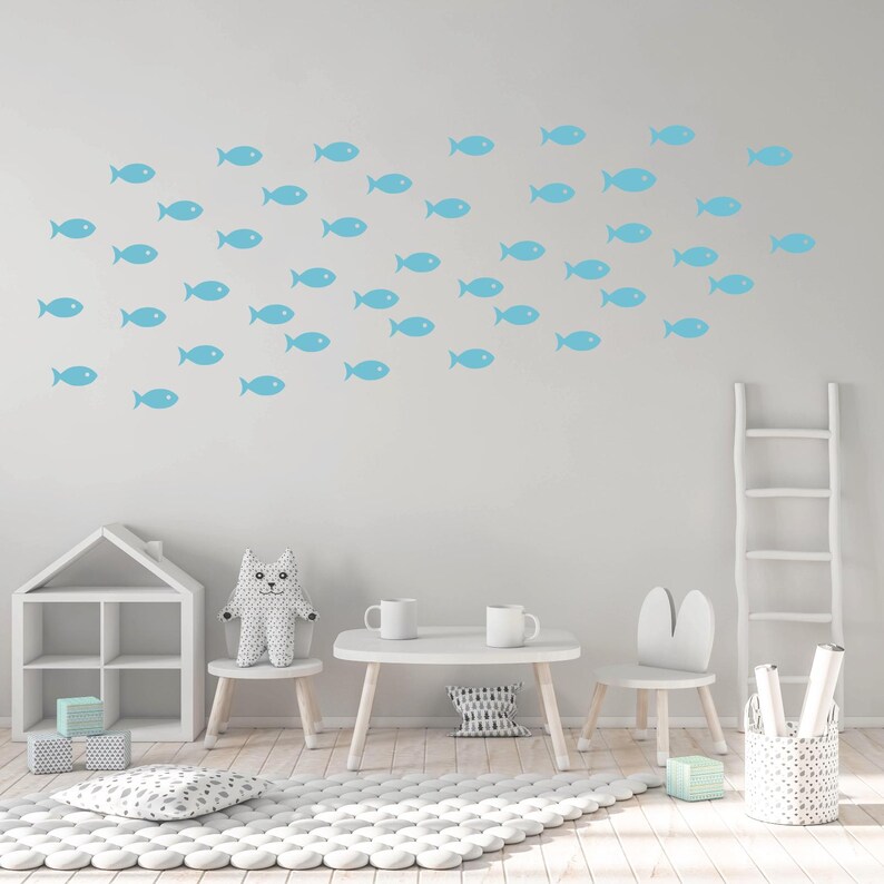 School of Fish Wall Decor Stickers, Underwater Marine Life Vinyl Decal ...