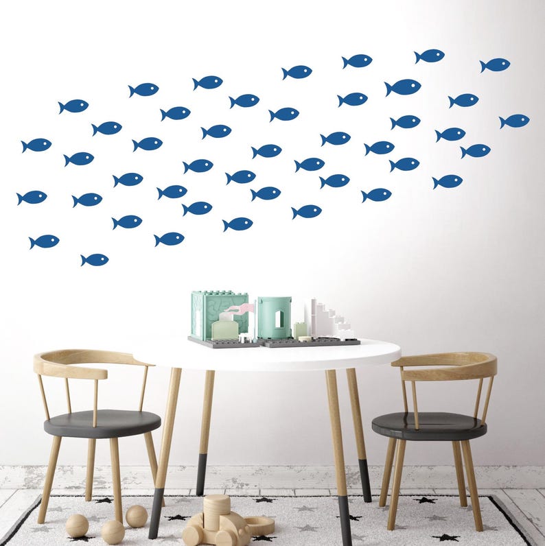 School of Fish Wall Decor Stickers, Underwater Marine Life Vinyl Decal ...