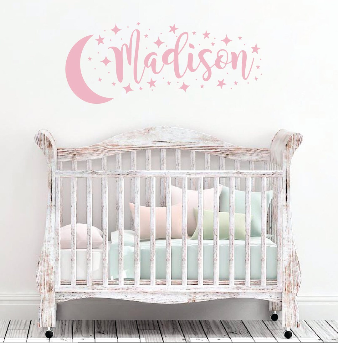 Star Wall Decals, Girl Name Decal, Moon Decal, Kids Room Decor, Star ...