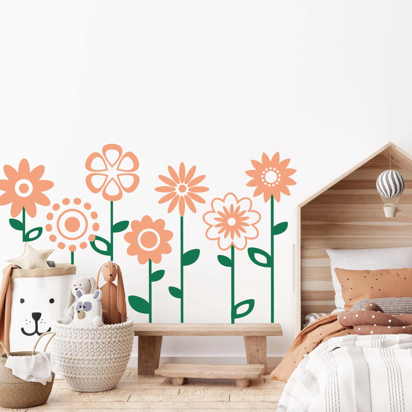 Colorful Flower Themed Vinyl Decal, Beautiful Flowers With Stems and ...