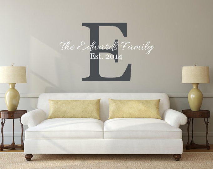 Family Last Name and Initial Wall Decal DB188 - Etsy