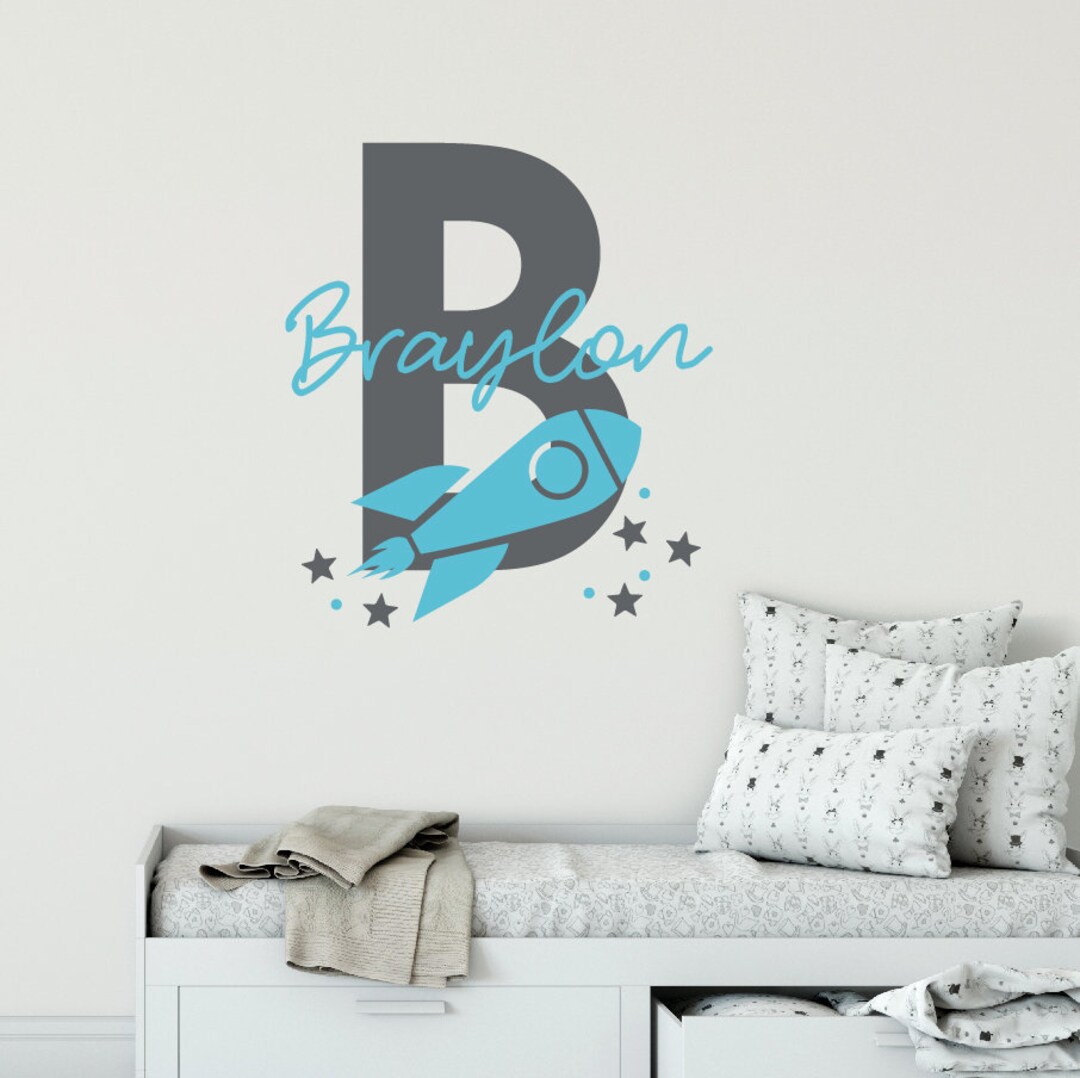 Rocket Ship Wall Decal for Bedroom Wall Art, Personalized Name Decal ...