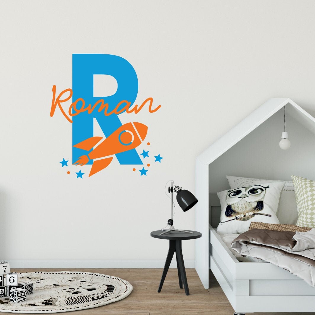 Rocket Ship Wall Decal for Bedroom Wall Art Personalized Name | Etsy