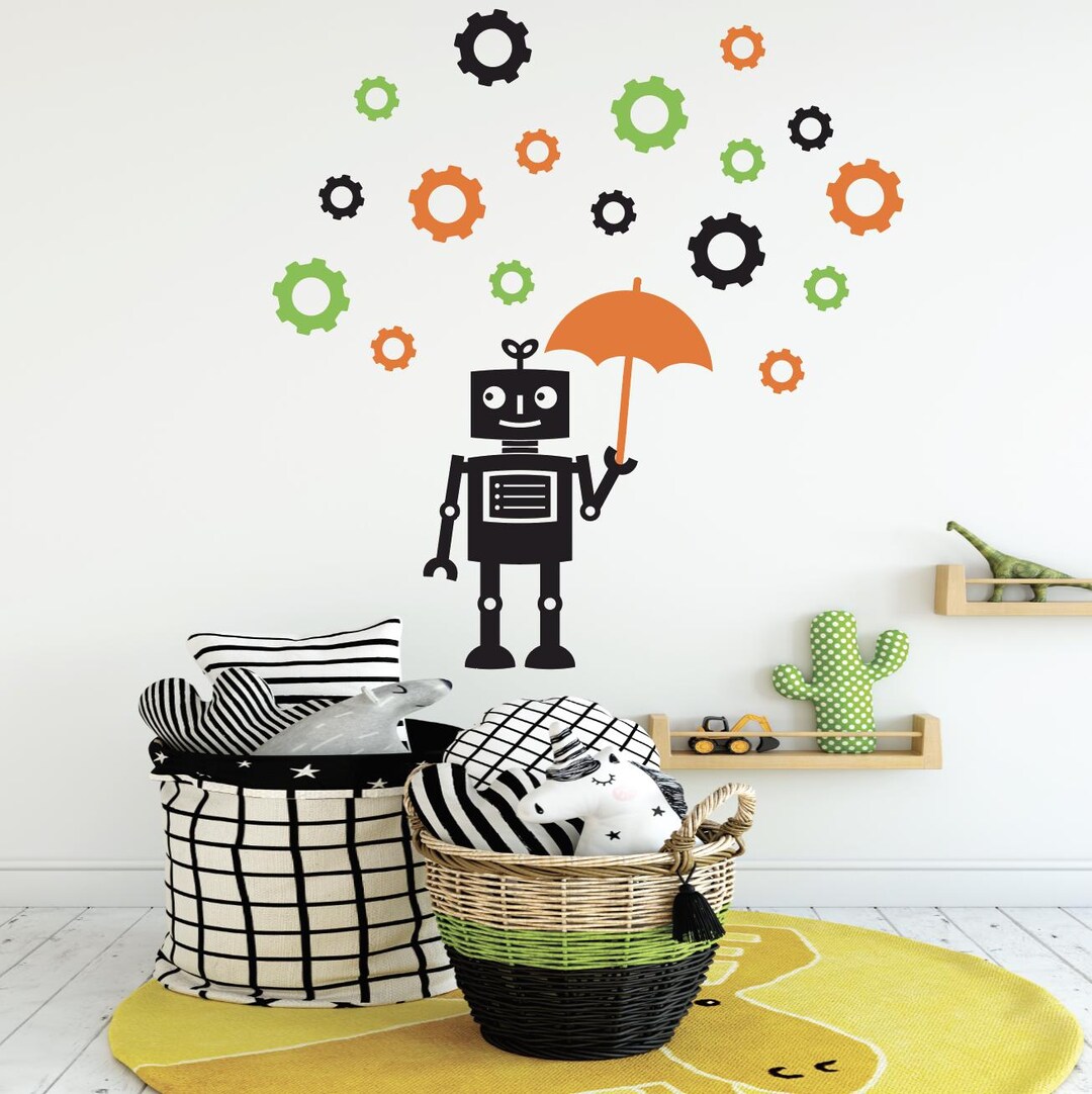 Sticker Robot, Wall Stickers for Bedroom, Kids Robot Decor, Robot ...