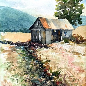 Virginia Farmhouse Art: Blue Ridge Watercolor Barn Landscape Decor - Etsy