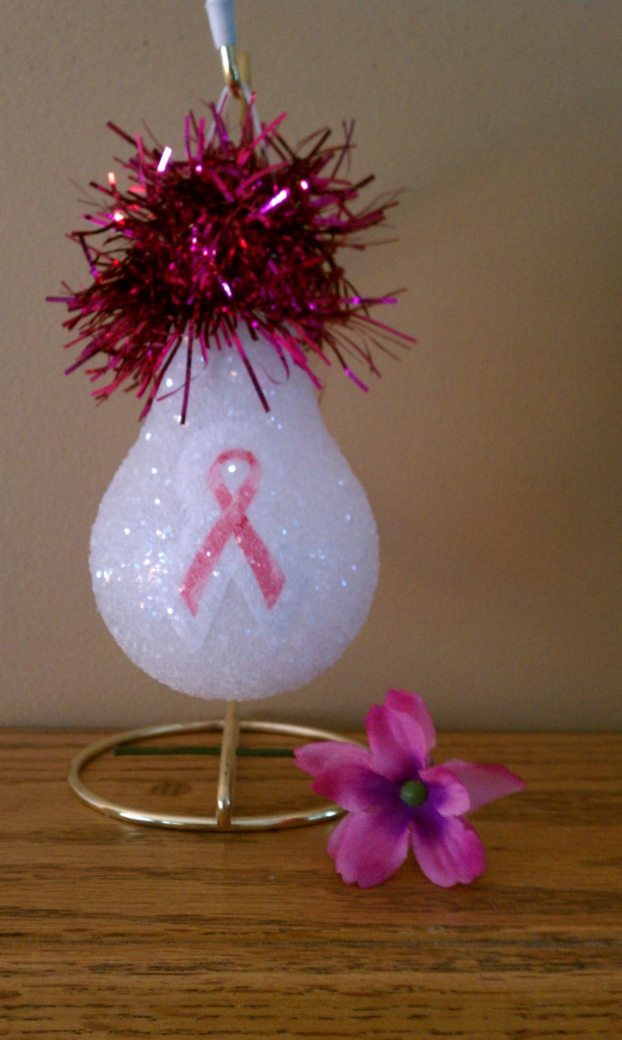 Pink Ribbon Light Bulb Ornament - Etsy