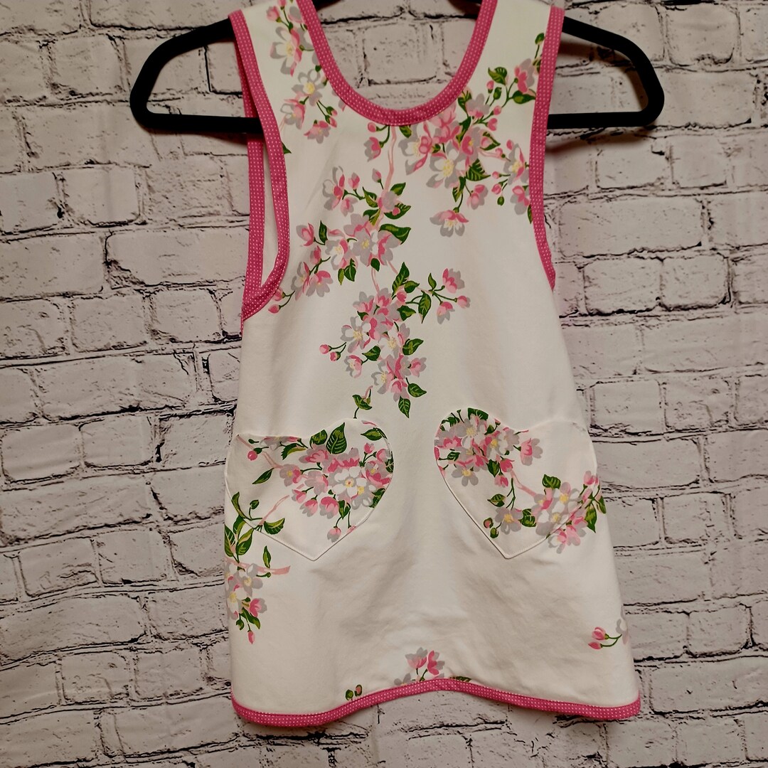 Cherry Blossoms Child's Cobbler Style Apron From Vintage Tablecloth ...